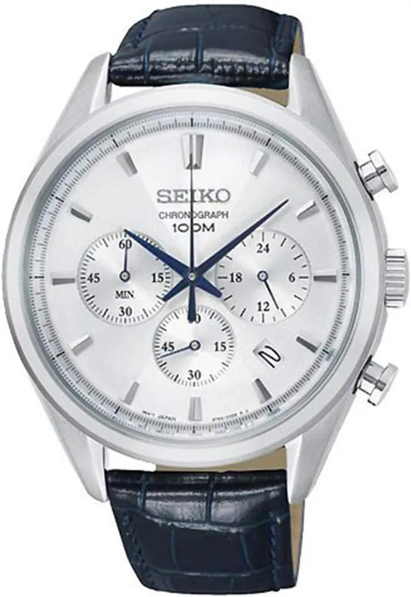 SEIKO Men Quartz WATCH, Analog Display and Leather Strap SSB291P1, Silver