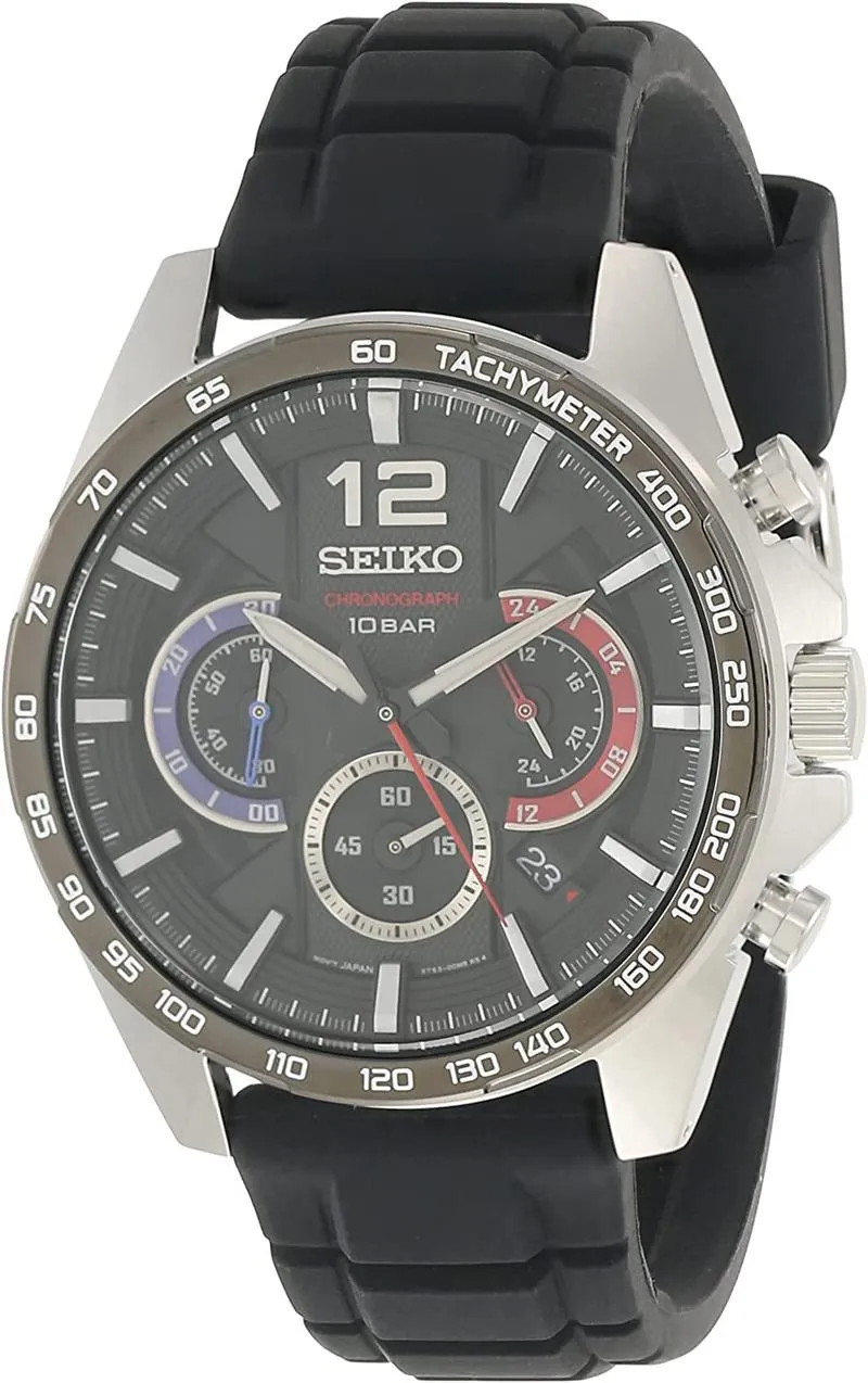 Seiko Men's Quartz Watch, Analog Display and Rubber Strap SSB347P1, Silver