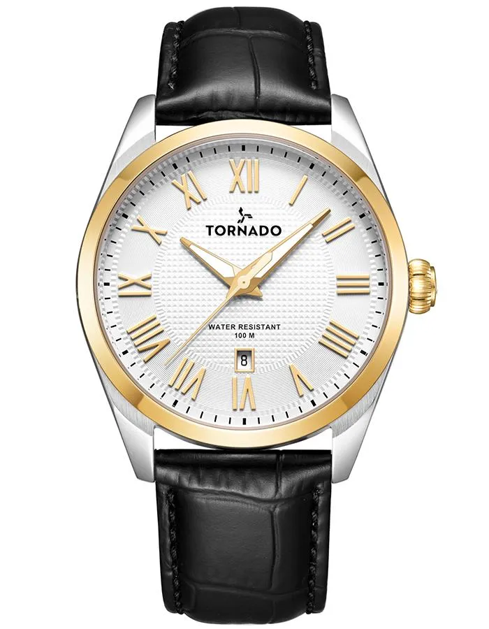 Tornado Men's Analog white with gold highlights Dial Watch - T8007-SLBWG