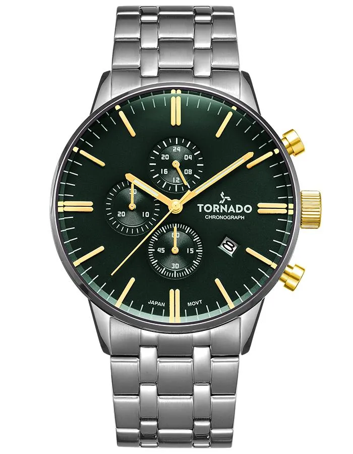 Tornado Men's Chronograph Green Dial Watch - T6102-SBSH