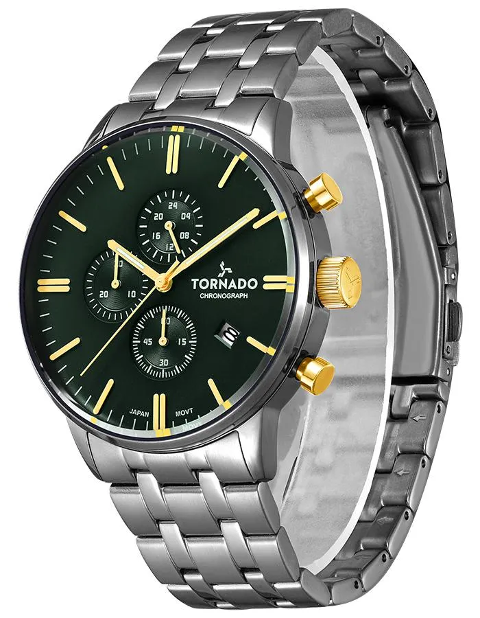 Tornado Men's Chronograph Green Dial Watch - T6102-SBSH